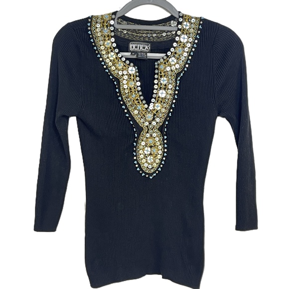 Be | Tops | Vintage Berek Beaded Black Embellished Vneck Top Medium ...